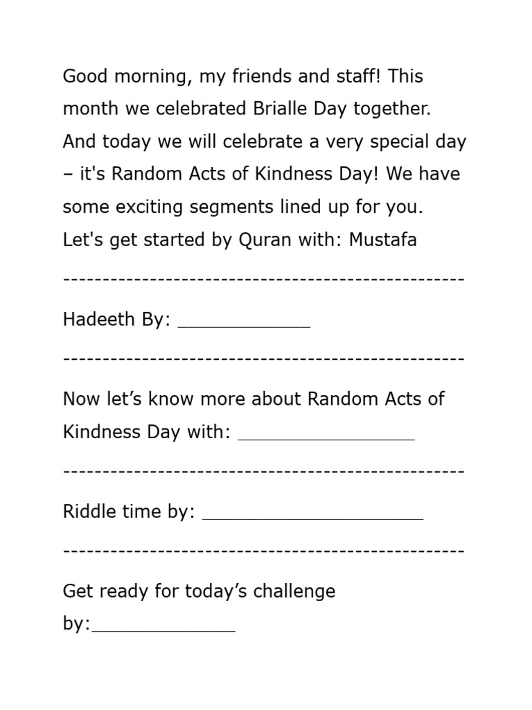 Act of Kindness February 17th | PDF