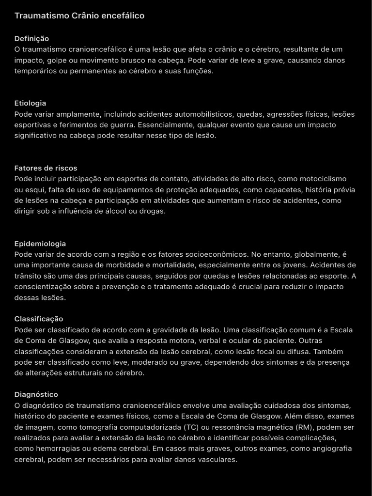 Sintomas do Traumatismo Cranioencefálico | PDF | Traumatismo craniano ...