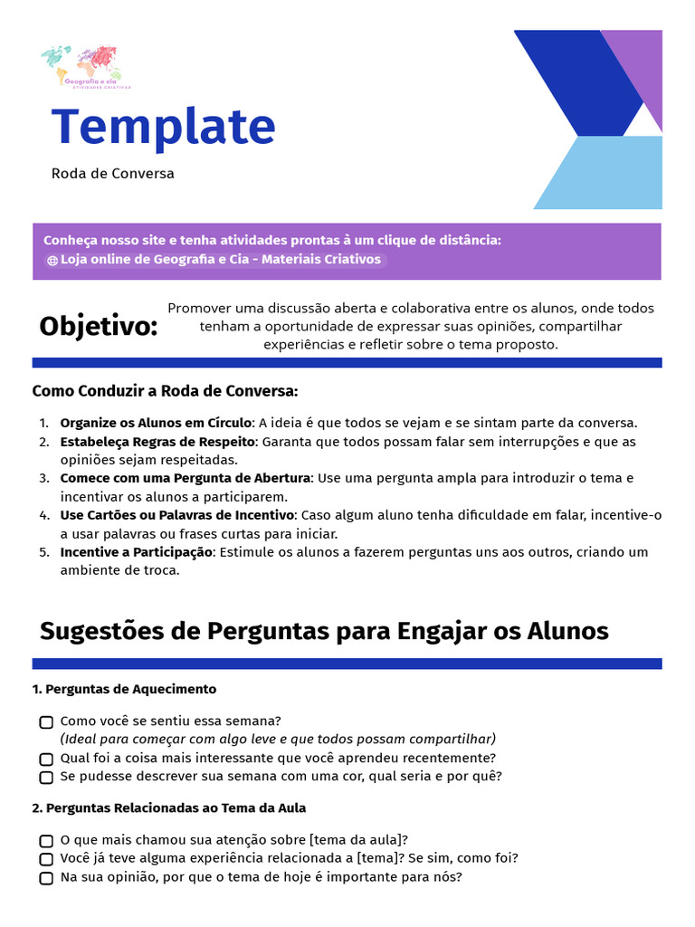 Dia 4. Template Roda de Conversa | PDF | Geografia | Agência de ...