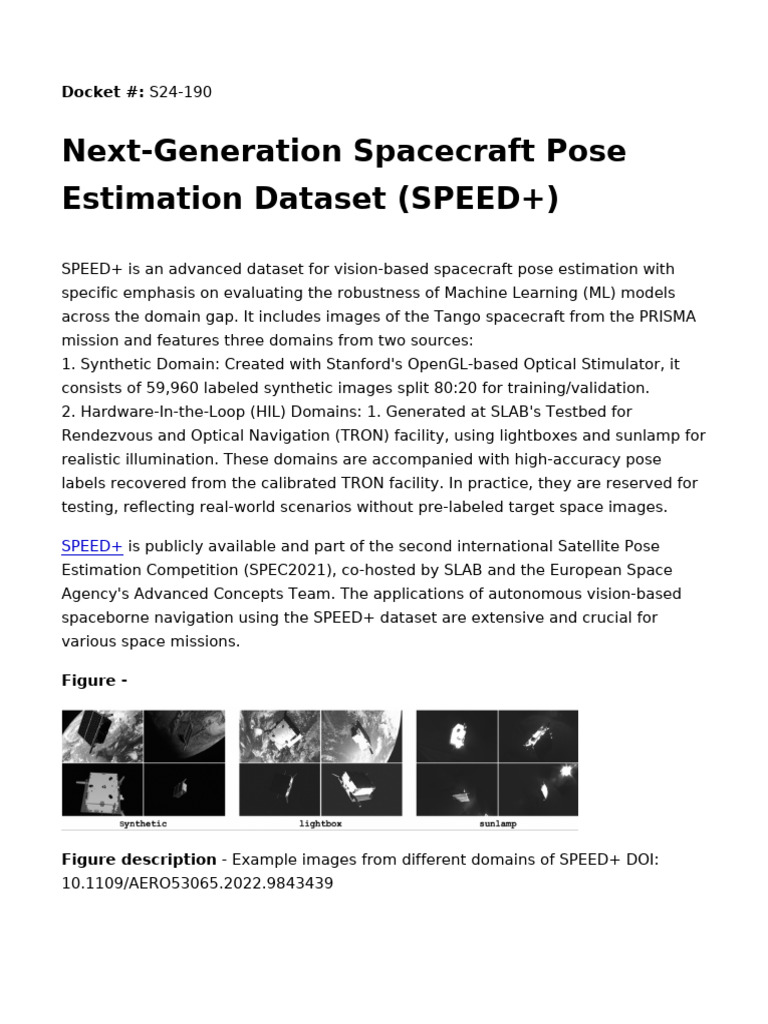 NextGeneration Spacecraft Pose Estimation Dataset SPEED | PDF | Space Rendezvous | Spacecraft