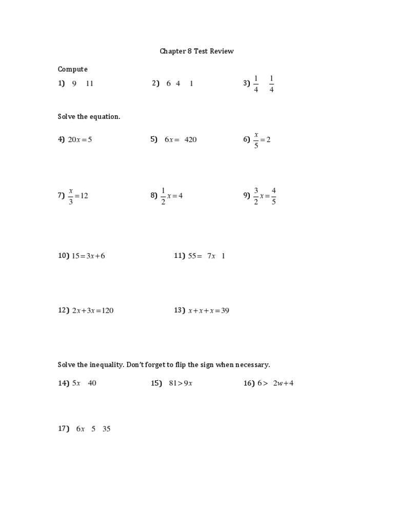 Math Test Review: Equations & Inequalities | PDF