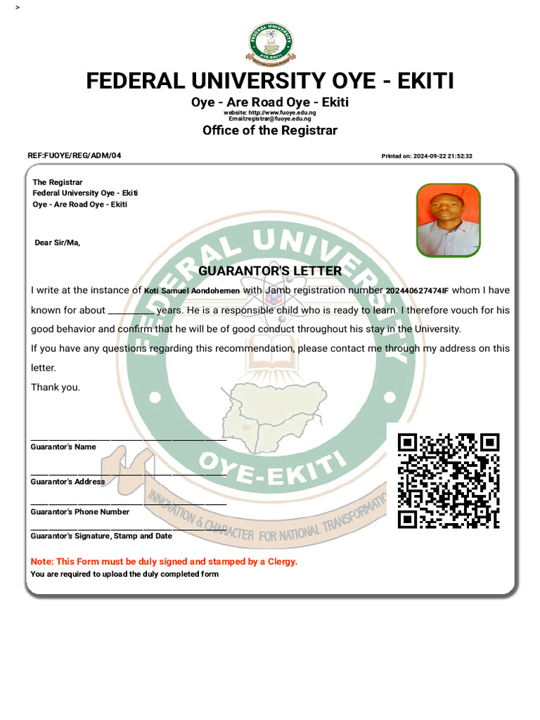 Koti Samuel Aondohemen - Guarantor's Form | PDF