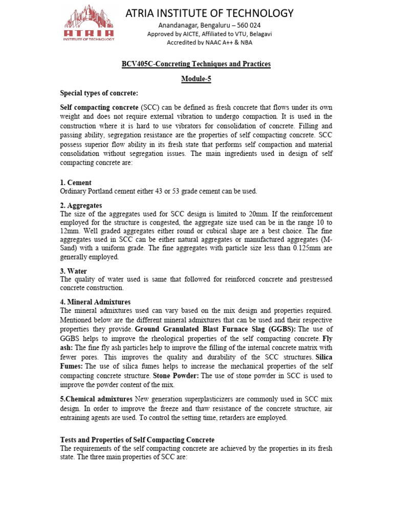 MODULE 5 Concrete Techniques & Practices - BCV405C | PDF | Concrete ...