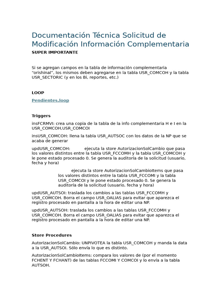 Documentación Técnica Solicitud de Modificación Información Complementaria | PDF | Informática