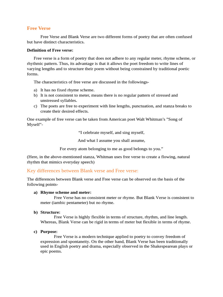 Definition of Free Verse | PDF