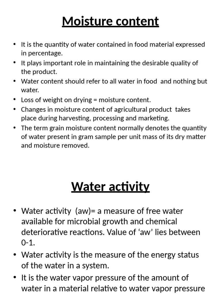 Understanding Moisture Content in Food | PDF | Water | Chemistry