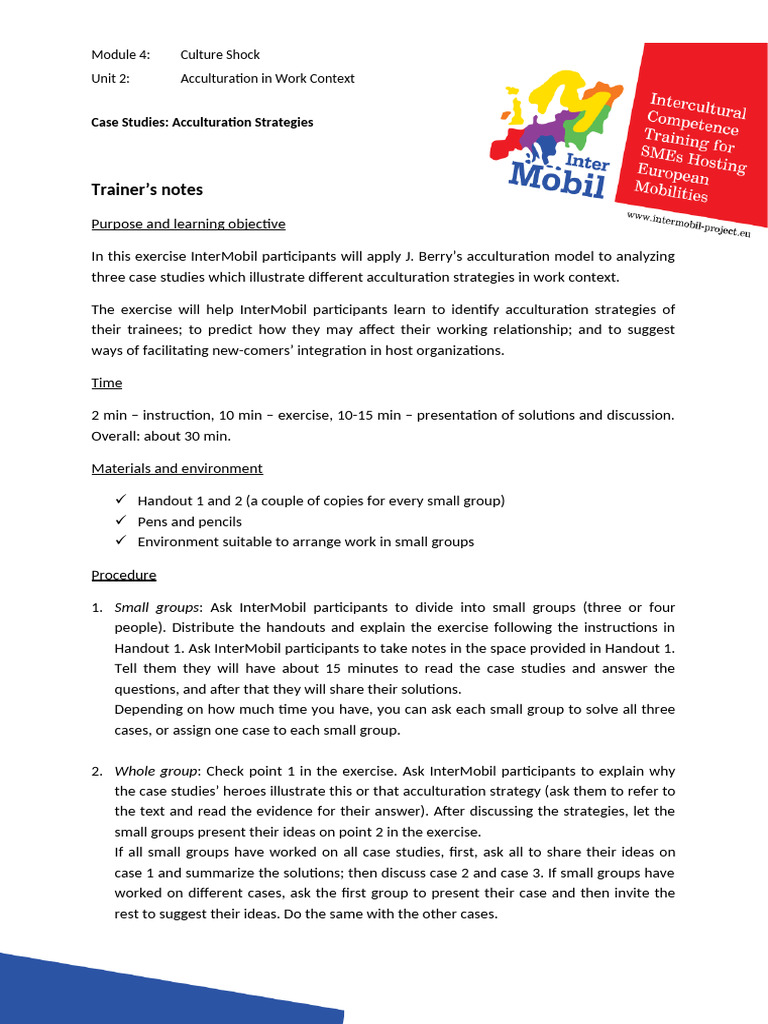 M4 - U2 - Trainer's Notes For Case Studies | PDF | Social Psychology ...