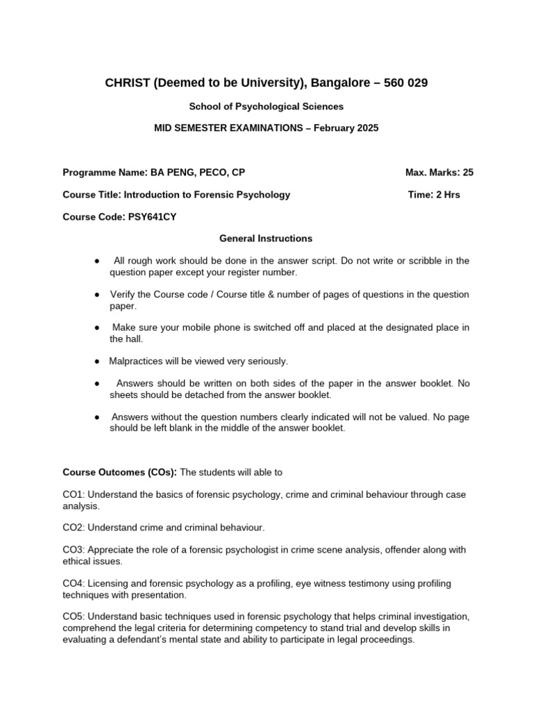 Answer Scheme - MSE - Forensic | PDF | Insanity Defense | Antisocial ...