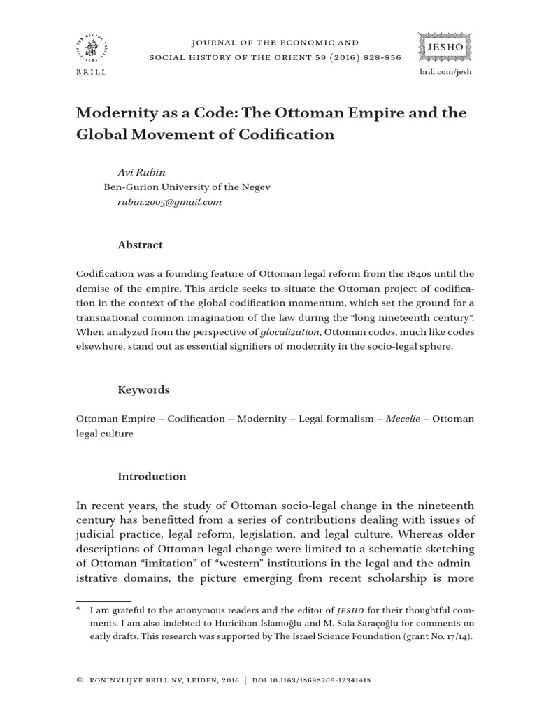 Modernity As A Code The Ottoman Empire A | PDF | Codification (Law) | Ottoman Empire