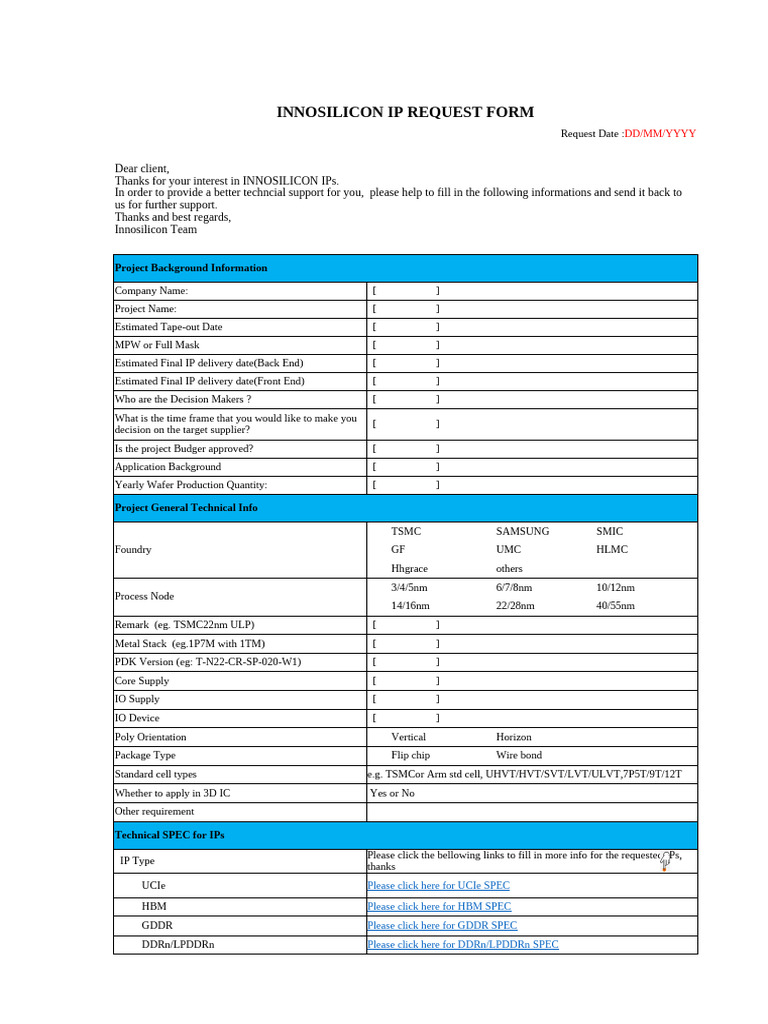Innosilicon IP Request Form-NEW | PDF | Computer Engineering | Computing