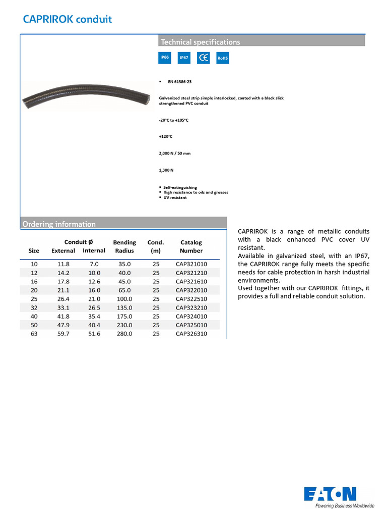Eaton Capri Caprirok Conduit Datasheet en Us | PDF