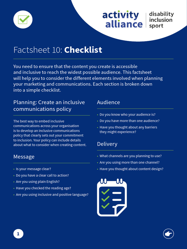 Activity Alliance Factsheet 10 Checklist Accessible Original | PDF ...