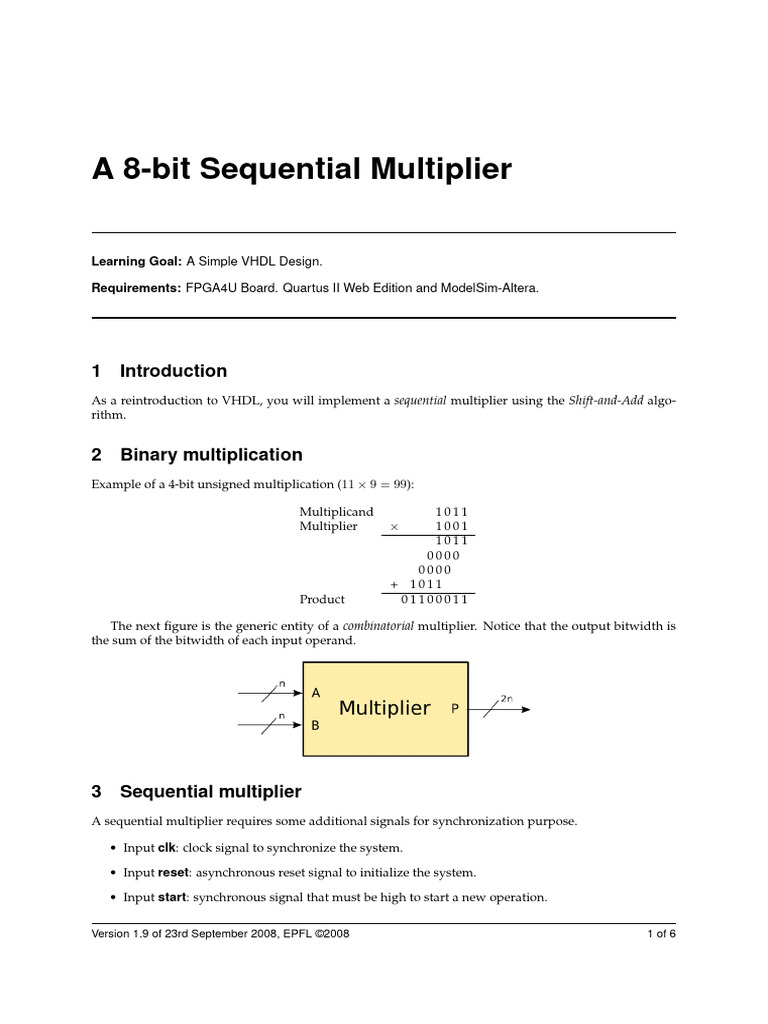 A 8-Bit Sequential Multiplier | PDF | Vhdl | Multiplication