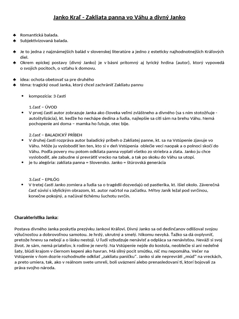 Janko Kraľ - Zakliata Panna Vo Váhu A Divný Janko | PDF