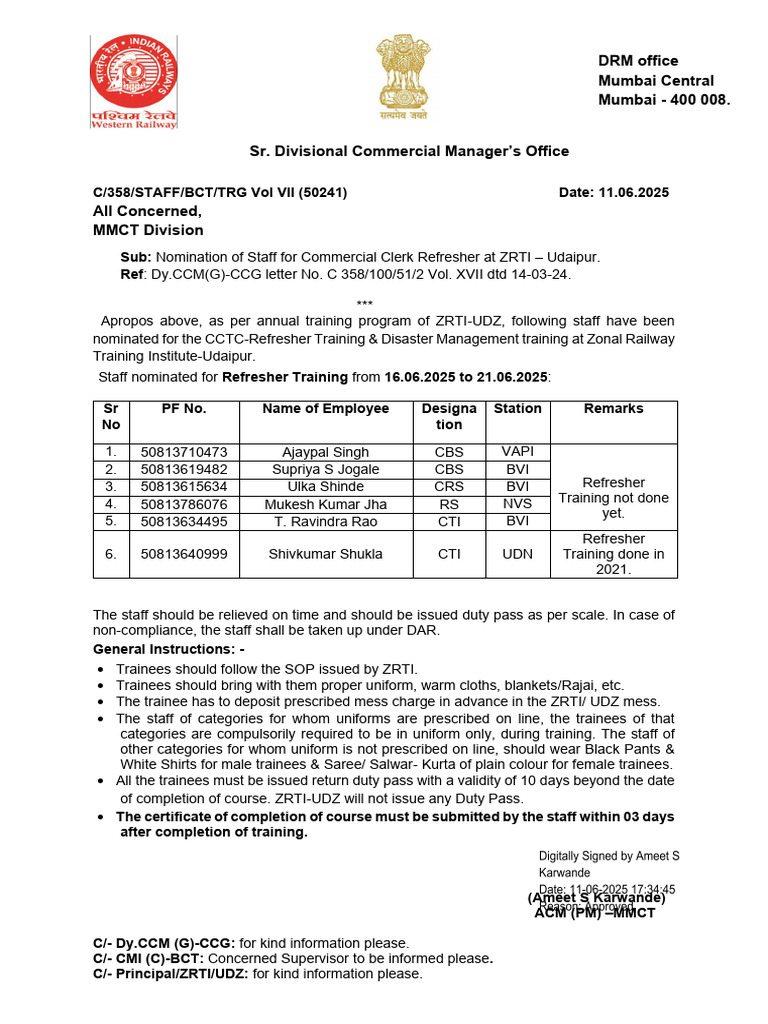 LETTER for Refresher Training-2 | PDF