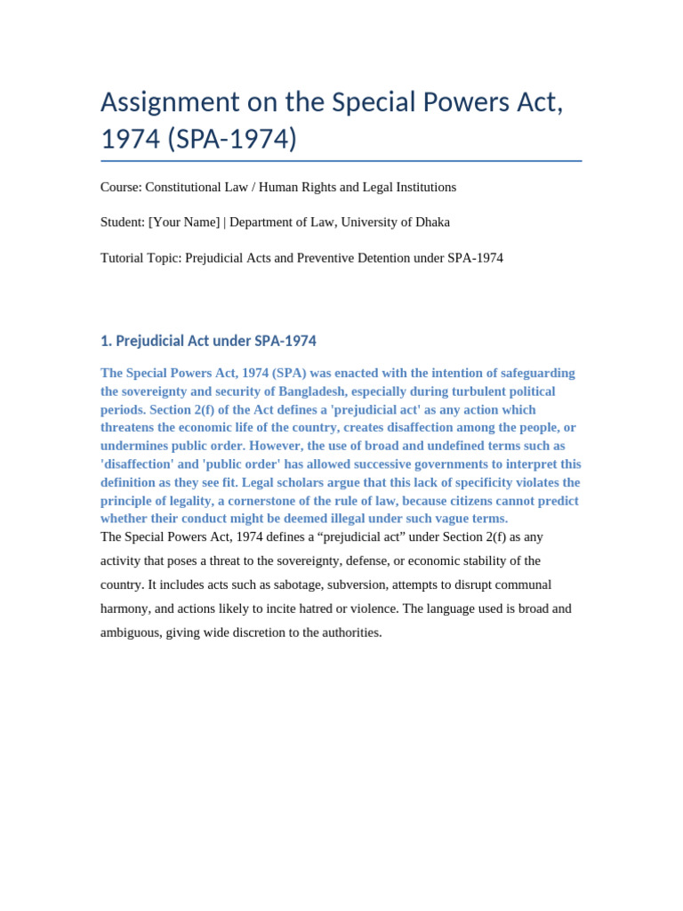 Special Powers Act Assignment Expanded Detailed | PDF | Detention (Imprisonment) | Human Rights