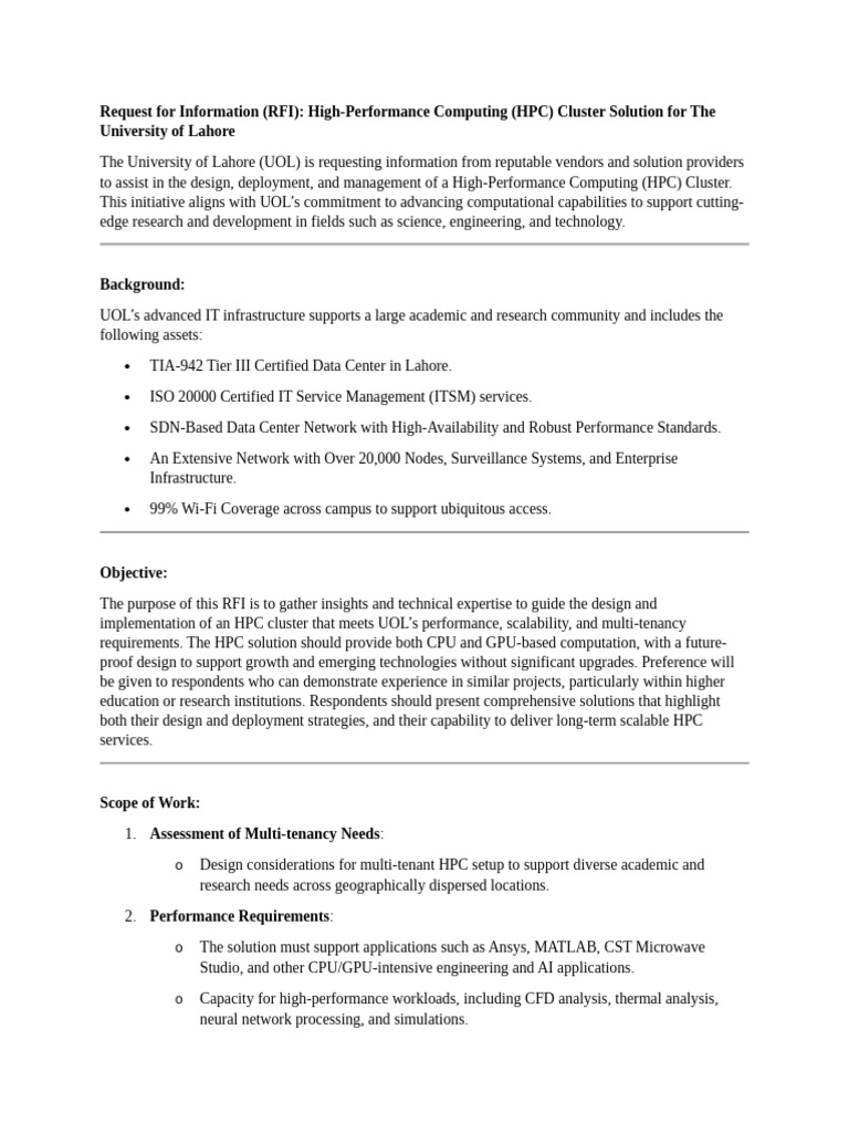 HPC Rfi For Uol 1.0.1 | PDF | Graphics Processing Unit | Computer Cluster