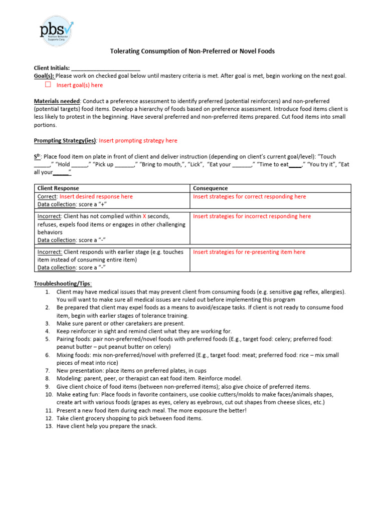 Program and Mastery Sheet - Feeding Program | PDF | Foods