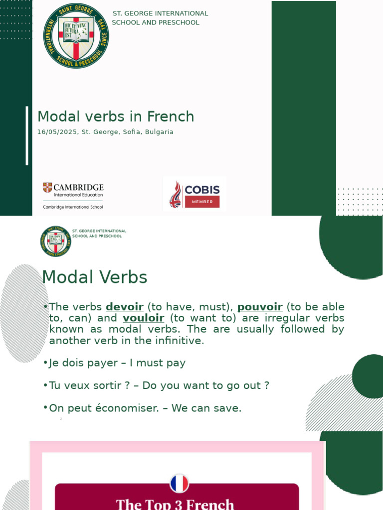 Modal Verbs in French: St. George International School and Preschool | PDF