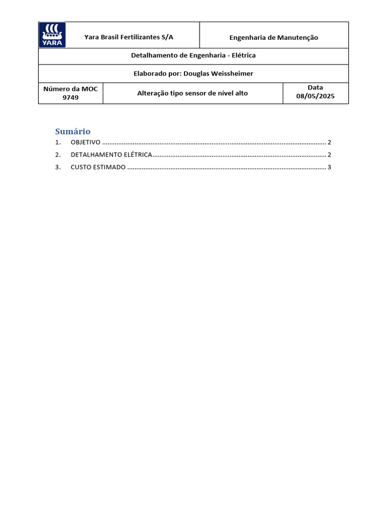 Modificação de Sensor de Nível Alto | PDF | Engenharia