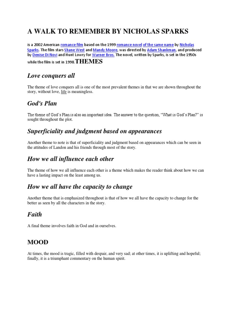 A Walk To Remember by Nicholas Sparks | PDF