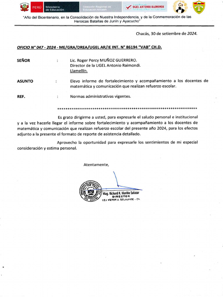 OFICIO REFUERZO ESCOLAR | PDF