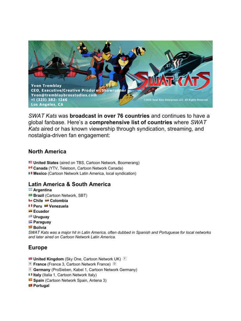 SWAT Kats Was Broadcast in Over 76 Countries | PDF | Asia | Children's ...