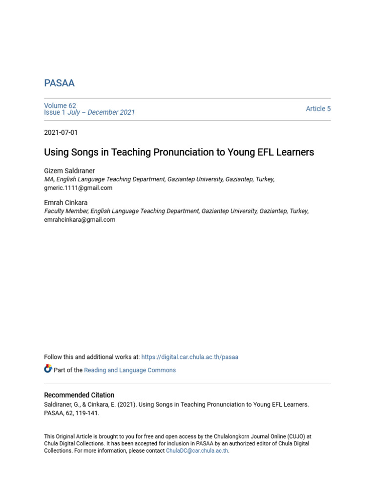 Using Songs in Teaching Pronunciation To Young EFL Learners | PDF ...
