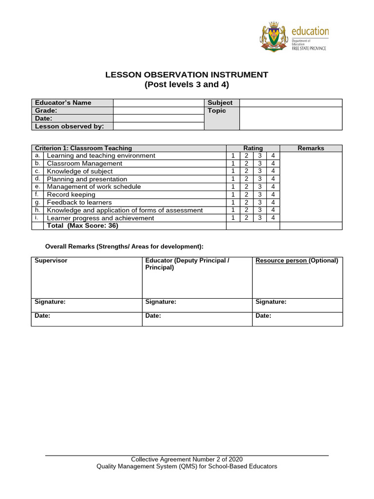 Lesson Observation Instrument - E3-1 | PDF
