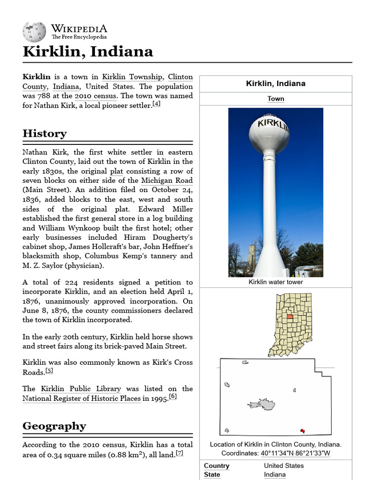 Kirklin, Indiana: History and Demographics | PDF | United States Census ...
