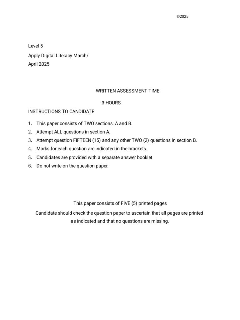 Level 5 Candidate Written Apply Digital Literacy | PDF | Microsoft Word ...