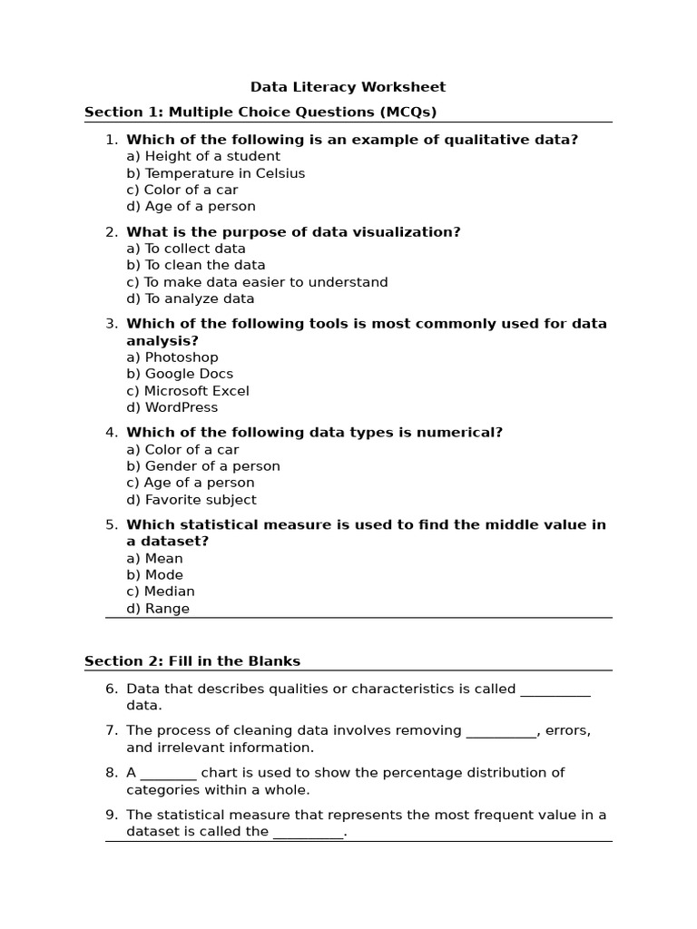 Worksheet - Unit Data Literacy | PDF | Data Analysis | Data