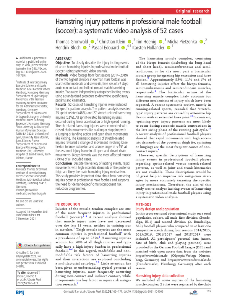 Hamstring Injury Patterns in Professional Male Football | PDF | Knee ...