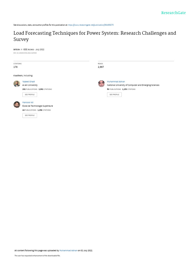 Load Forecasting Techniques For Power System Research Challenges and Survey | PDF | Forecasting ...