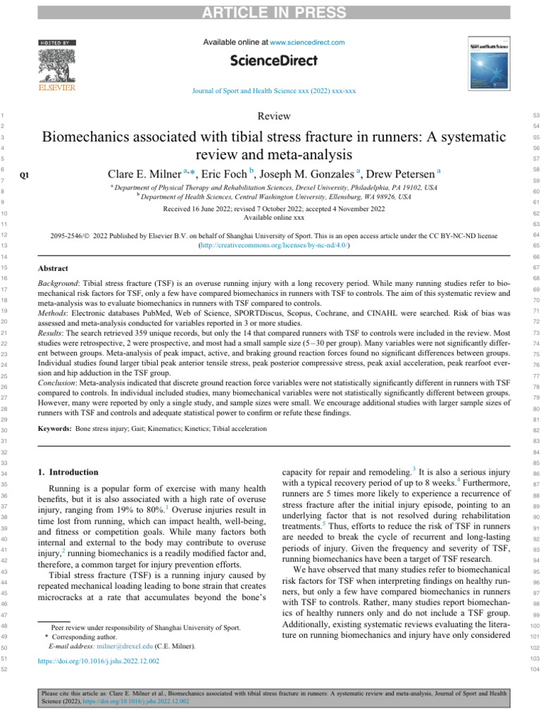 1 - Biomechanics Associated With Tibial Stress Fracture in Runners ...
