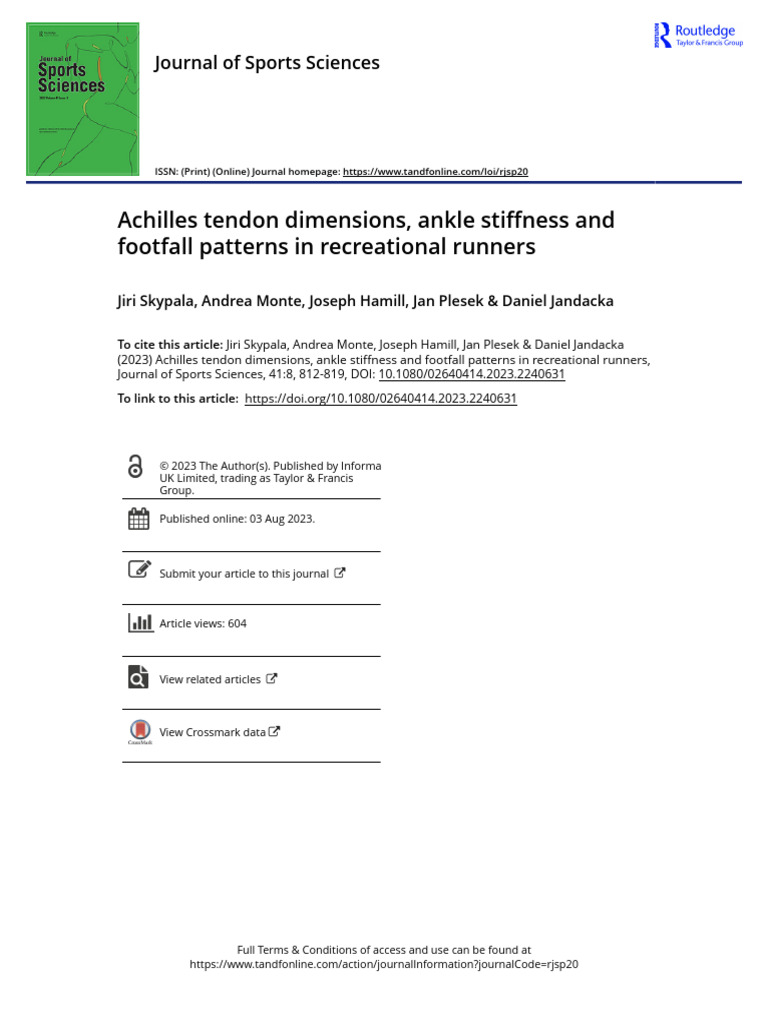 Achilles Tendon Dimensions Ankle Stiffness and Footfall Patterns in ...