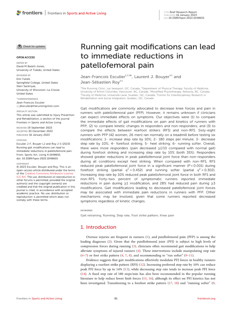 Running Gait Modifications Can Lead To Immediate R | PDF | Physical ...