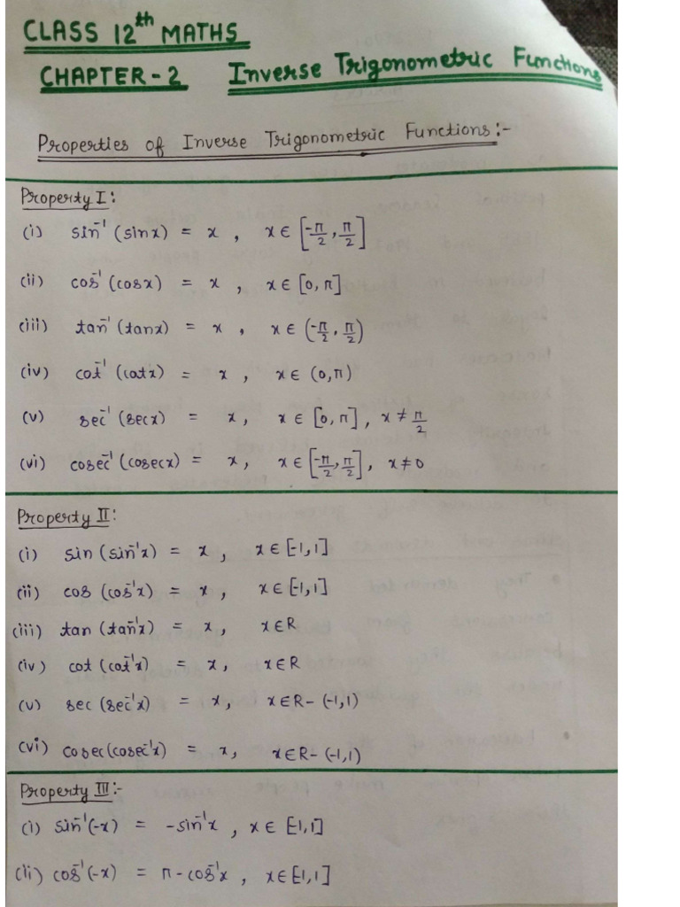 Formulas Inverse Trigonometry Class 12 | PDF