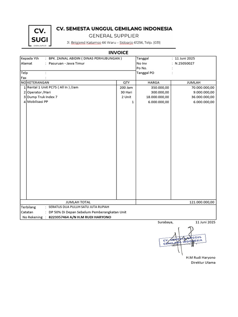 Invoice Sewa Alat Berat 2025 | PDF