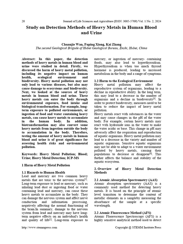 Study On Detection Methods of Heavy Metals in Huma 072304 | PDF | Mass ...