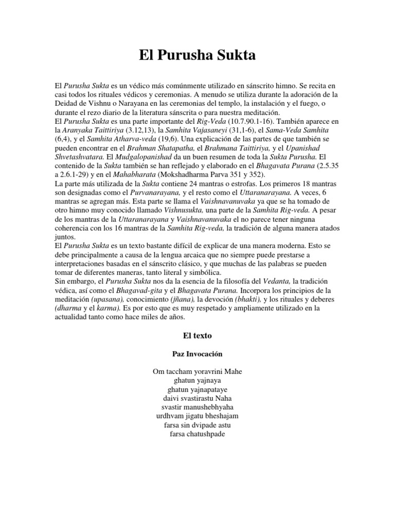El Purusha Sukta | PDF | Vedas | Textos hindúes
