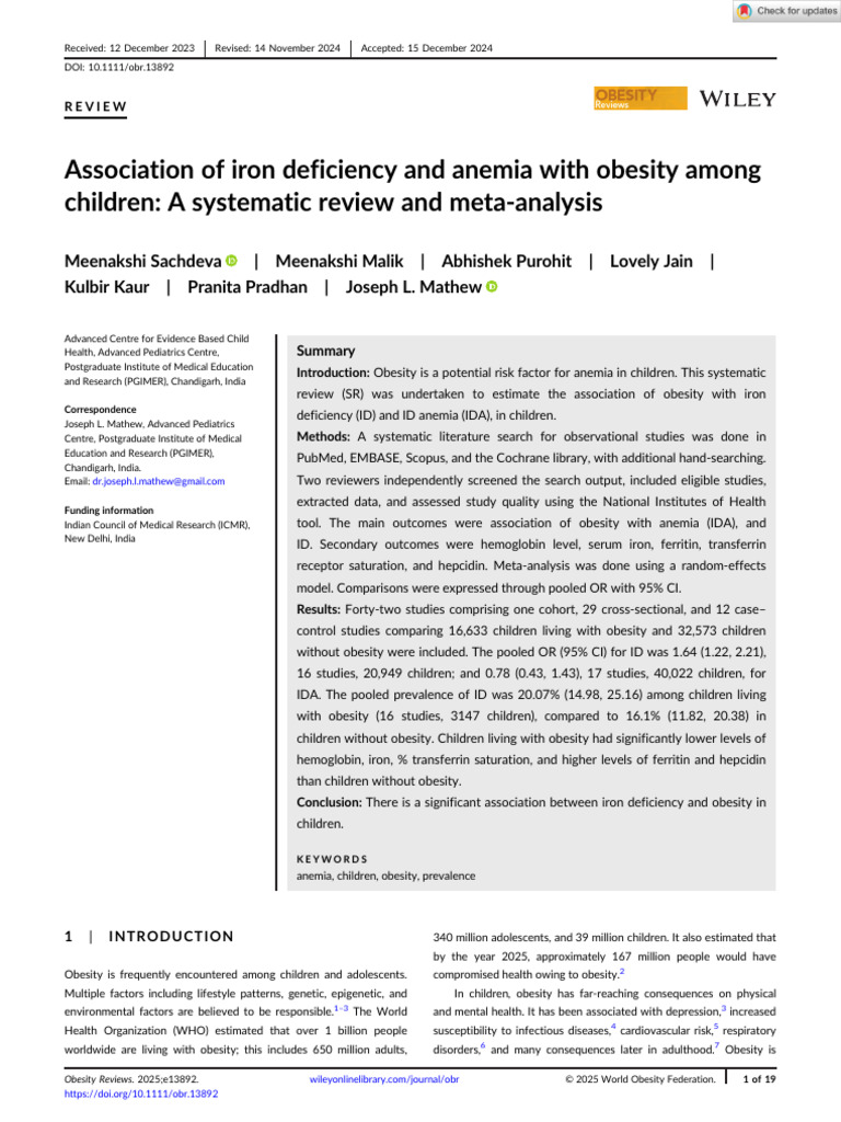 Obesity Reviews - 2025 - Sachdeva - Association of Iron Deficiency and ...