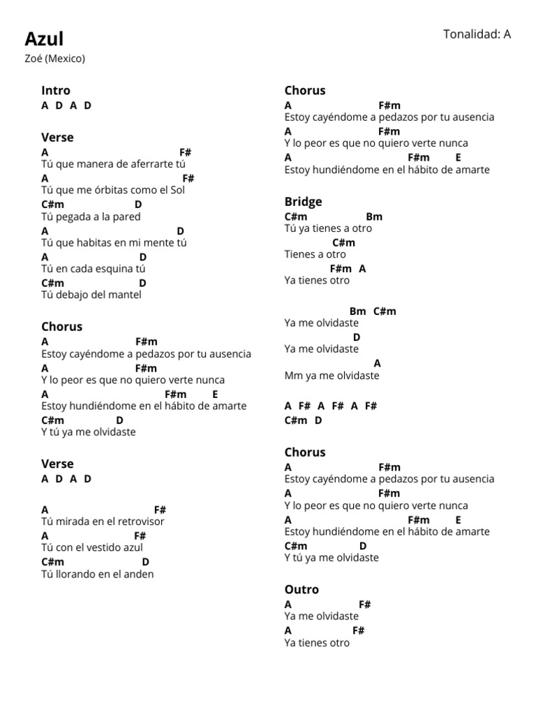 Azul-Zoé Letra Acordes | PDF