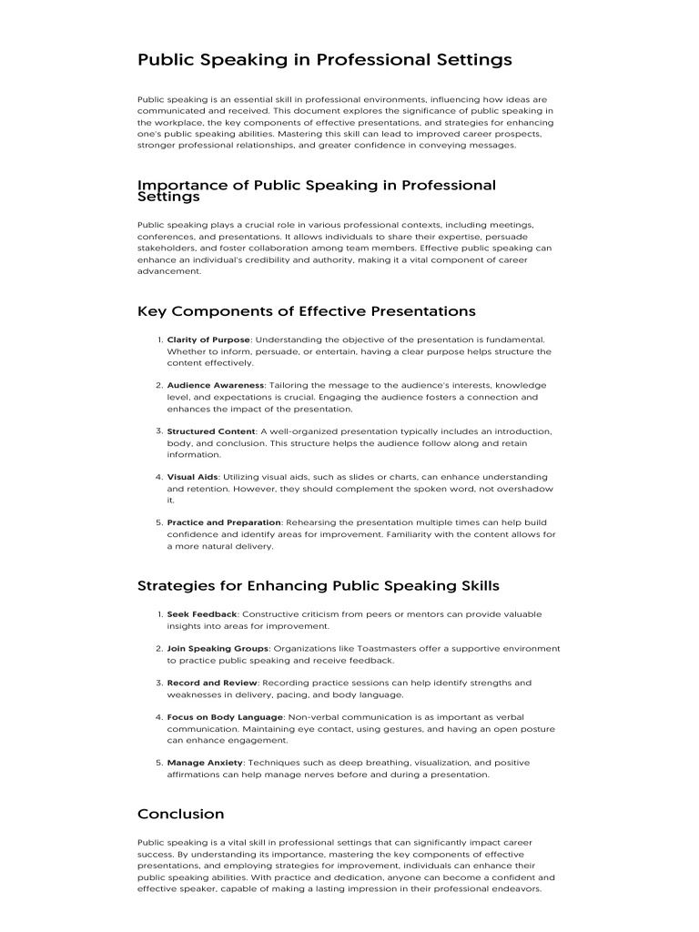Public Speaking in Professional Settings | PDF | Public Speaking ...