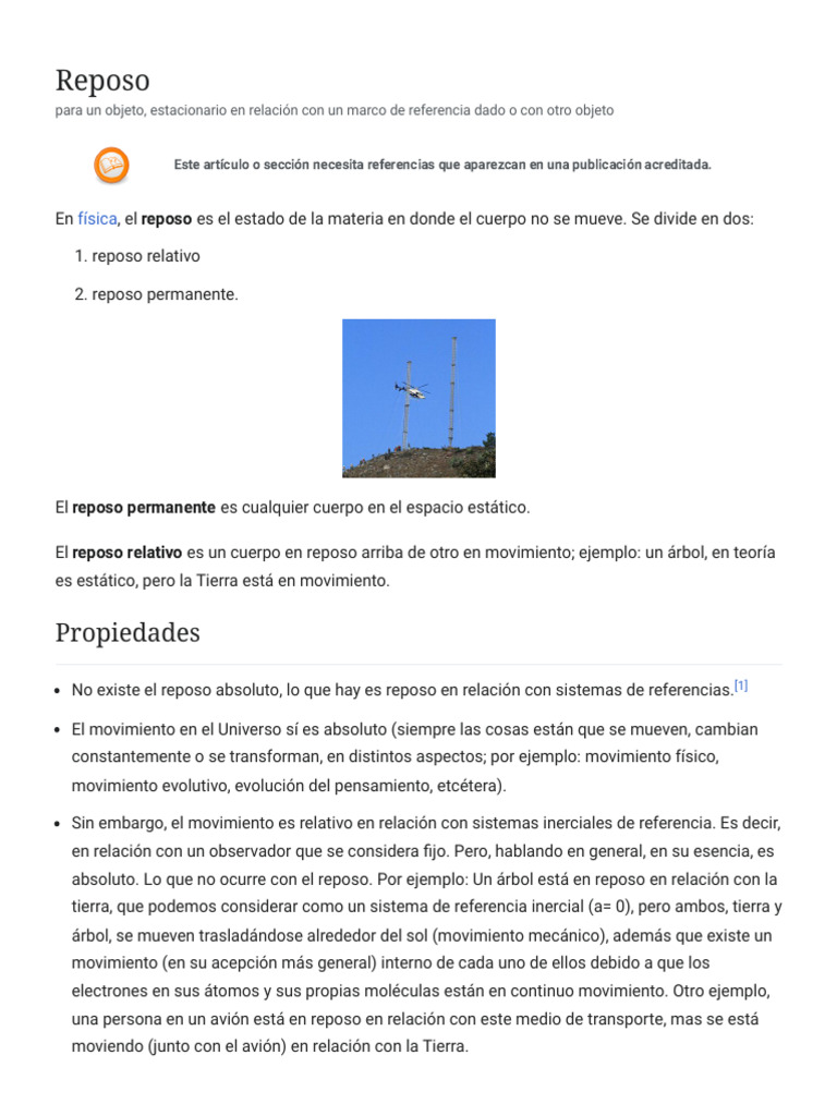 Definición y tipos de reposo en física | PDF | Movimiento (física ...