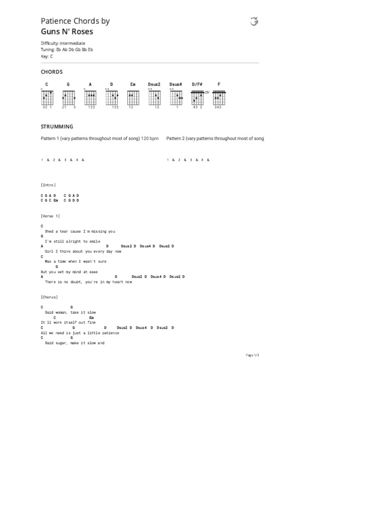 Patience Chords by Guns N' Rosestabs at Ultimate Guitar Archive | PDF ...