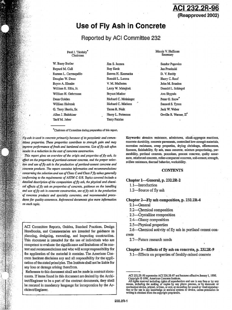 ACI232-2R-96 - Use of Fly Ash in Concrete | PDF