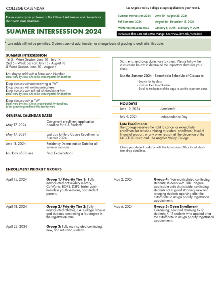 LAVC Academic Calendar 2024-2025 | PDF | Academic Term | Educational Stages