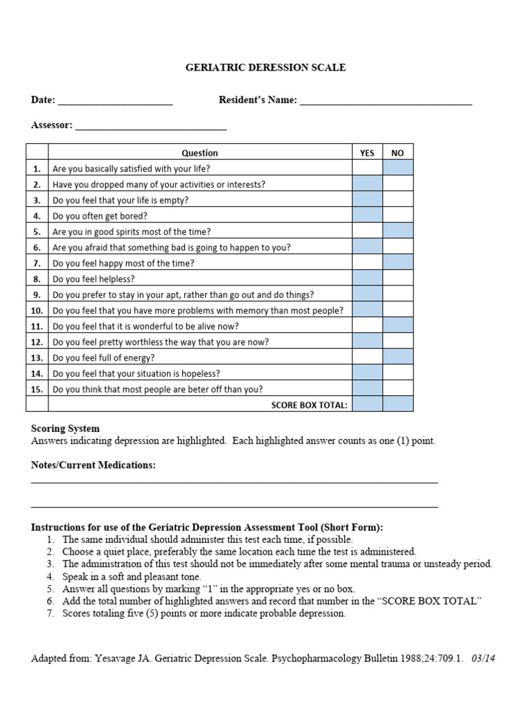 Geriatric Depression Scale | PDF