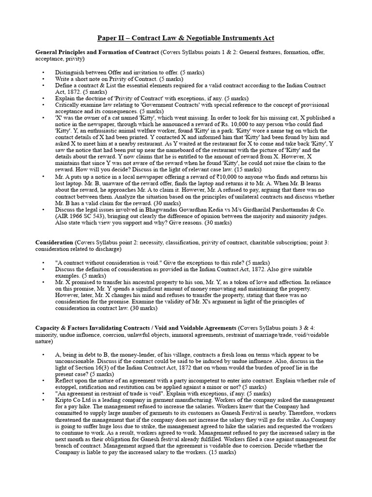 Contract Law 5Y Compilation | PDF | Negotiable Instrument | Breach Of ...
